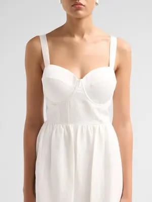L'Agence Tiani Bustier Linen-blend Midi Dress - Ivory