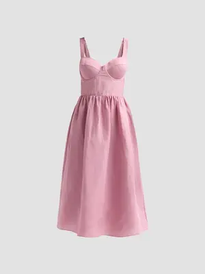 L'Agence Tiani Bustier Linen-blend Midi Dress - Lilas