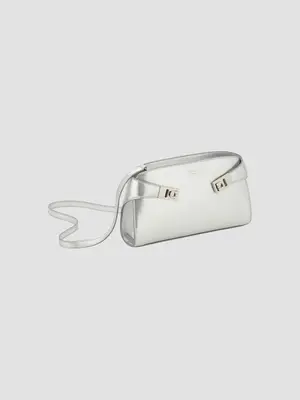 FERRAGAMO Hug Metallic Leather Crossbody Bag - Silver