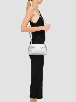 FERRAGAMO Hug Metallic Leather Crossbody Bag - Silver