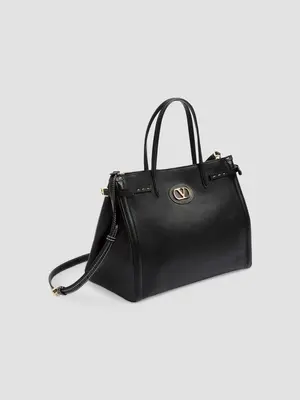 Valentino Garavani Antibes Medium Calfskin Shopping Bag - Black