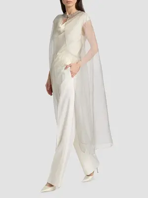 CAROLYN ROWAN ACCESSORIES Embellished-trim Silk Cape - Silver