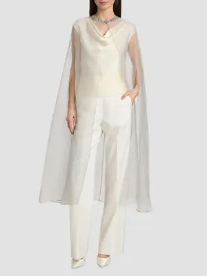 CAROLYN ROWAN ACCESSORIES Embellished-trim Silk Cape - Silver
