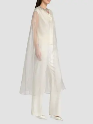 CAROLYN ROWAN ACCESSORIES Embellished-trim Silk Cape - Silver