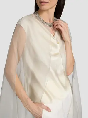CAROLYN ROWAN ACCESSORIES Embellished-trim Silk Cape - Silver