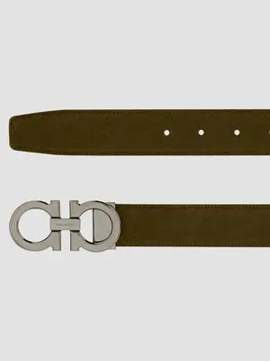 FERRAGAMO Suede Gancini-buckle Belt - Green