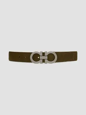 FERRAGAMO Suede Gancini-buckle Belt - Green