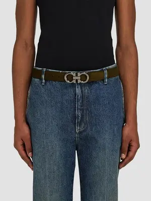 FERRAGAMO Suede Gancini-buckle Belt - Green