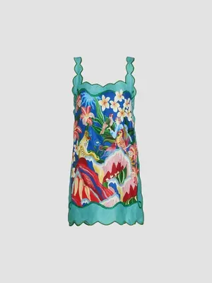 Farm Rio Printed Scalloped Minidress - Blue