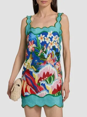 Farm Rio Printed Scalloped Minidress