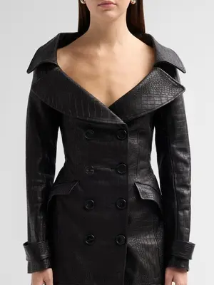 SERGIO HUDSON Croc-embossed Leather Trench Coat