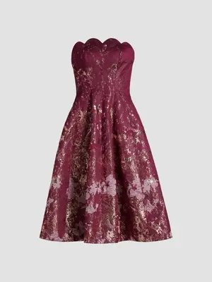 Rene Ruiz Collection Scalloped Brocade Strapless Cocktail Dress