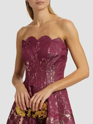 Rene Ruiz Collection Scalloped Brocade Strapless Cocktail Dress