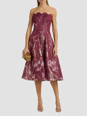 Rene Ruiz Collection Scalloped Brocade Strapless Cocktail Dress