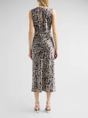 Veronica Beard Gemma Paisley Satin Sleeveless Midi Dress - Navy Multi