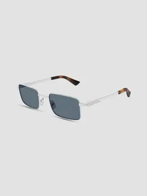 Bottega Veneta 53mm Long Ribbon Metal Rectangular Sunglasses Silver Blue