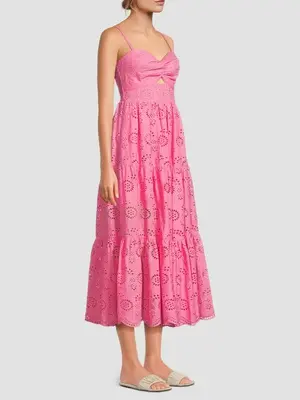 CHANGE OF SCENERY Jillian Eyelet Midi-dress - Hibiscus