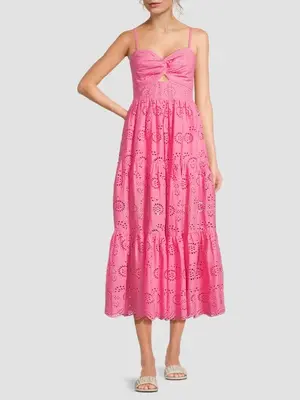 CHANGE OF SCENERY Jillian Eyelet Midi-dress - Hibiscus