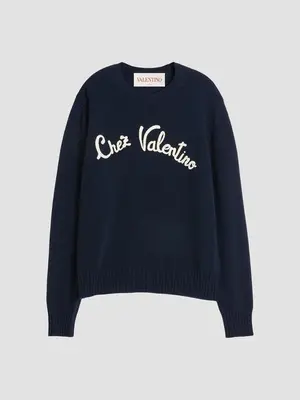 Valentino Garavani Wool Crewneck Sweater With Embroidery - Indigo