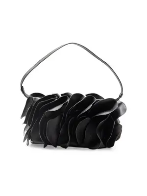 Farm Rio Flower Leather Shoulder Bag - Black