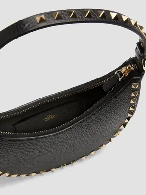 Valentino Garavani Mini Rockstud Hobo Bag In Grainy Calfskin - Black