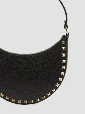 Valentino Garavani Mini Rockstud Hobo Bag In Grainy Calfskin - Black