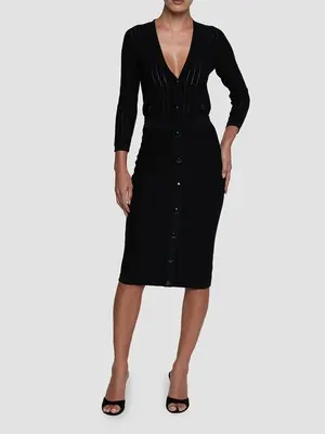 L'Agence Melania Pointelle-knit Midi Skirt