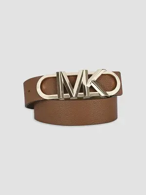 Michael Kors Mk Logo Buckle Leather Belt - Gold