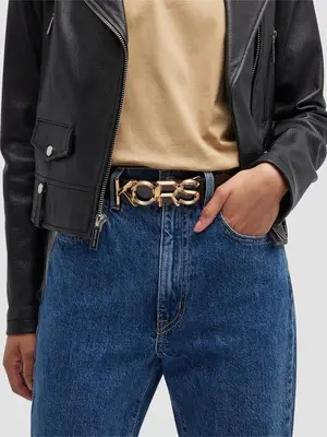 Michael Kors Kors Logo Buckle Patent Leather Belt
