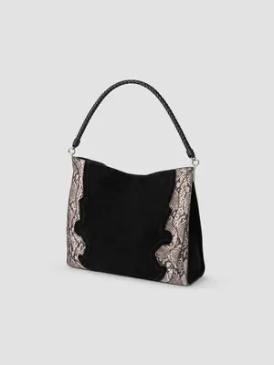 Veronica Beard Vida Snakeskin-embossed Suede Shoulder Bag