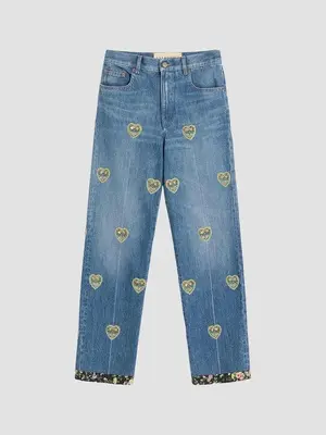 Valentino Garavani Embroidered Denim Pants Blue