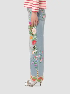 Valentino Garavani Embroidered Denim Pants - Multicolour