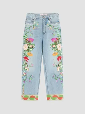 Valentino Garavani Embroidered Denim Pants - Multicolour