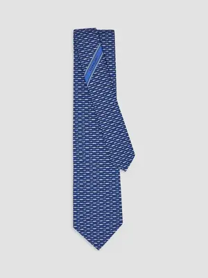 FERRAGAMO Oar Print Silk Tie - Navy