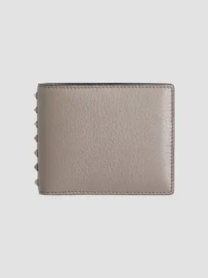 Valentino Garavani Rockstud Wallet In Grainy Calfskin - Grey