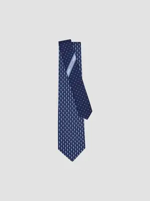 FERRAGAMO Seahorse And Mini Hearts Silk Tie - Navy