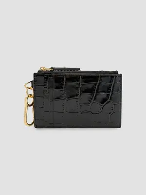 Veronica Beard Croc-embossed Leather Card Holder - Black