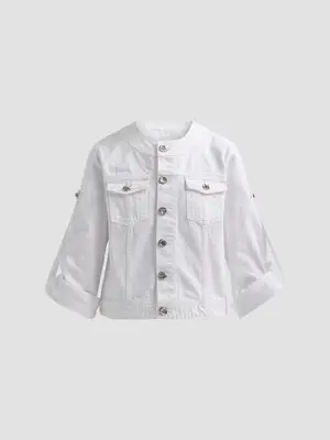 L'Agence Anouk Denim Collarless Jacket - Blanc