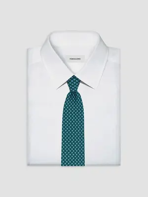 FERRAGAMO Fish Gancini Silk Tie - Verde