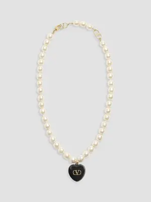 Valentino Garavani Coeur Royal Necklace In Metal, Enamel And Beads - Black
