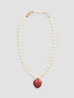Valentino Garavani Coeur Royal Necklace In Metal, Enamel And Beads - Multicolor