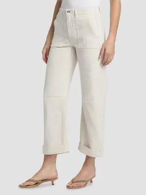 LE JEAN Utility Folded-cuff Barrel-leg Jeans - Bone
