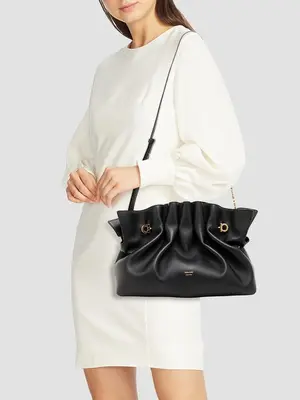 FERRAGAMO Medium Gancio Piercing Gathered Leather Shoulder Bag