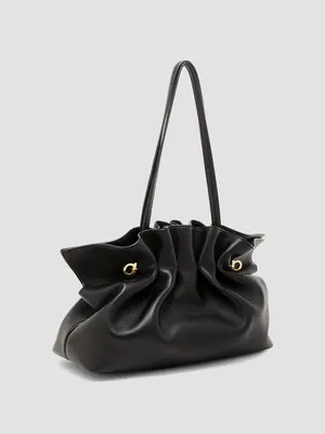 FERRAGAMO Medium Gancio Piercing Gathered Leather Shoulder Bag