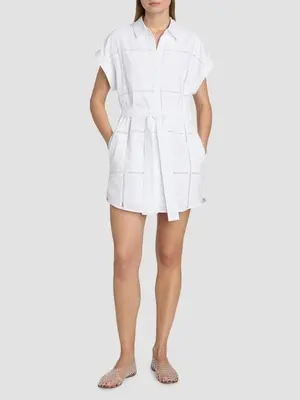 LE JEAN Eyelet Linen Shirtdress