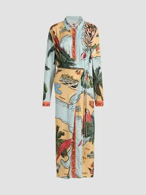 Farm Rio Beaches Path Collared Button-front Maxi Dress - Blue