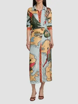 Farm Rio Beaches Path Collared Button-front Maxi Dress - Blue