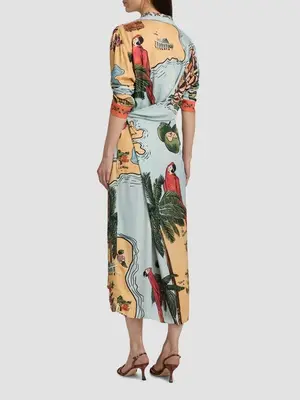 Farm Rio Beaches Path Collared Button-front Maxi Dress - Blue