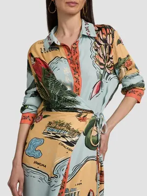 Farm Rio Beaches Path Collared Button-front Maxi Dress - Blue