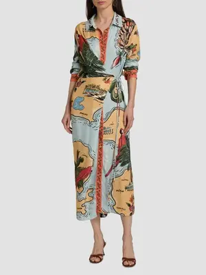 Farm Rio Beaches Path Collared Button-front Maxi Dress - Blue